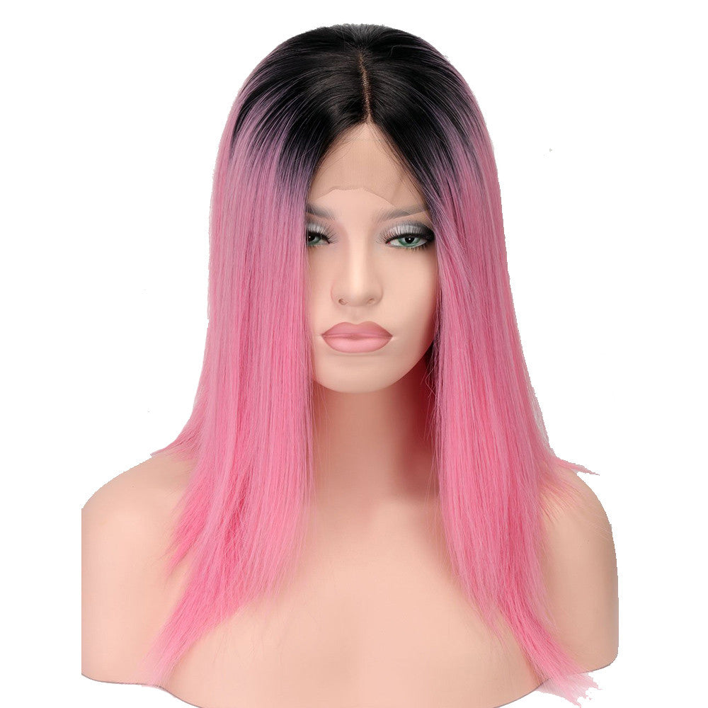 Qp Hair Black Pink Ombre Lace Front Wig Synthetic Bob Wigs For Black W ...